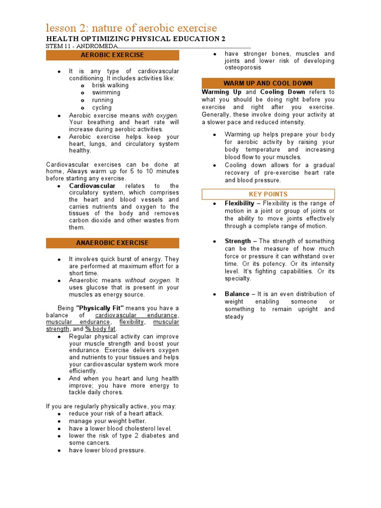 Lesson 2 (Nature of Aerobic) | PDF | Aerobic Exercise | Heart