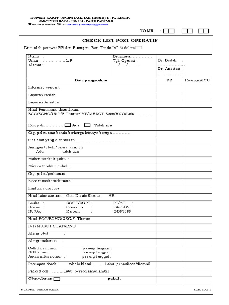 Check List Post Operatif | PDF