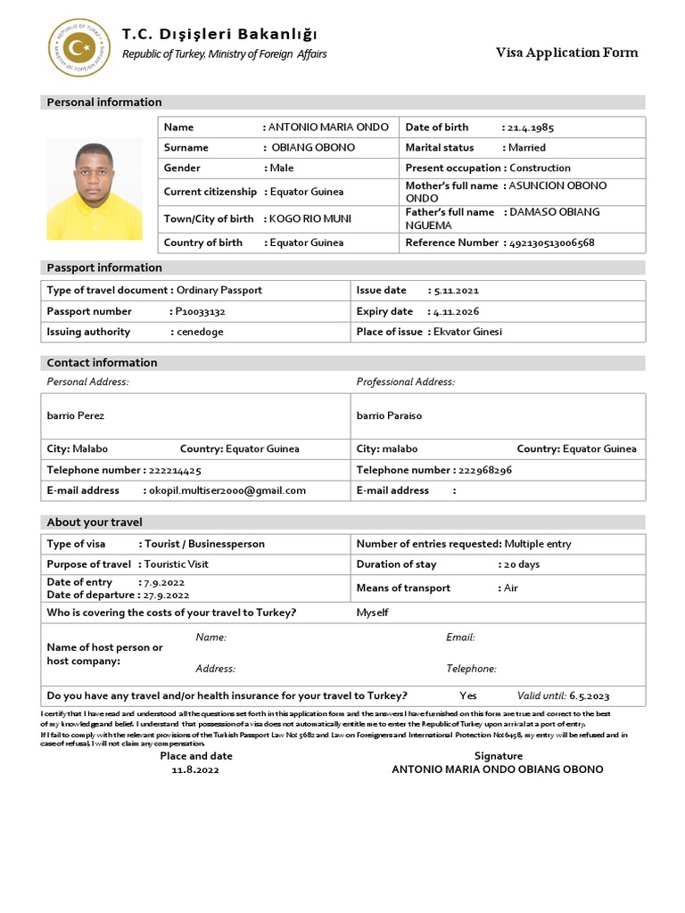 Visa Application Form | PDF | Travel Visa | Passport