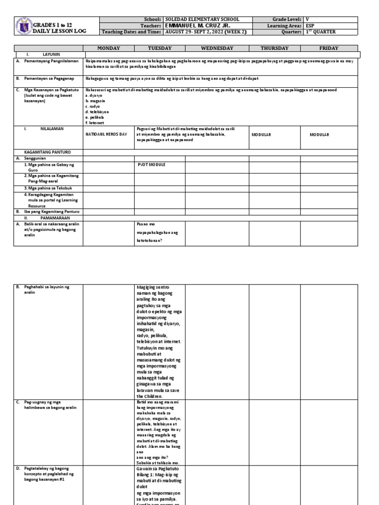 Esp 5 Week 2 | PDF