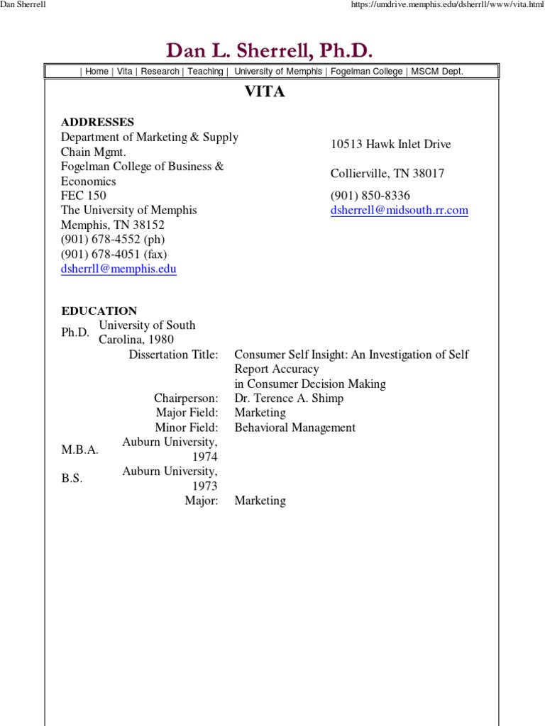 Dan Sherrell CV | PDF | Doctor Of Philosophy | Master Of Business ...