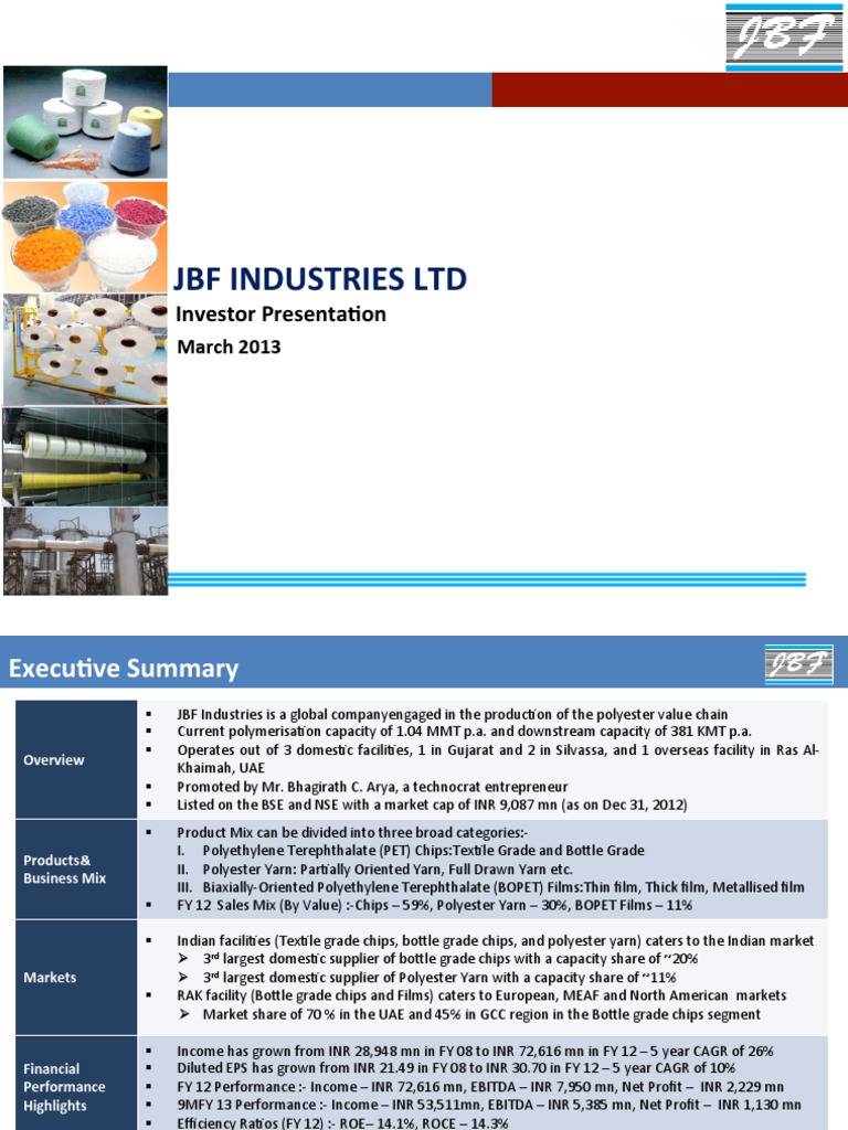 JBF Investor Presentation - March 2013 | PDF | Economies | Materials