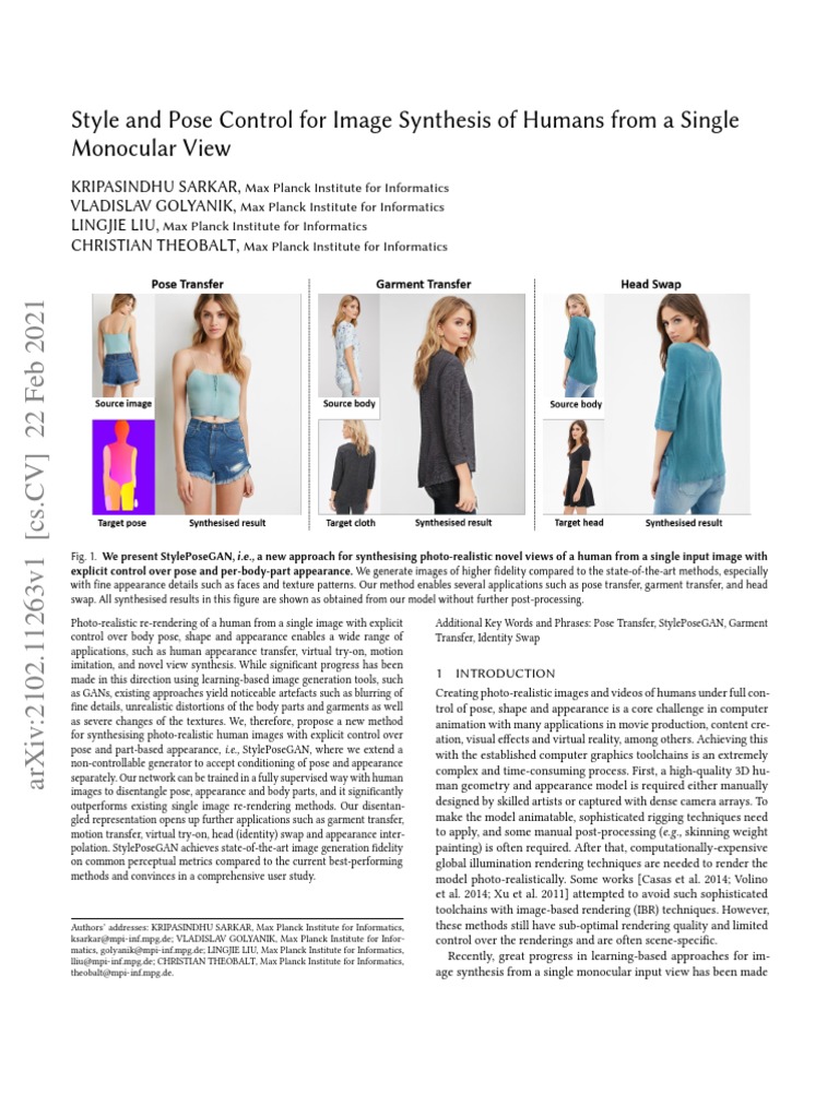 Style and Pose Control For Image Synthesis of Humans From A Single ...