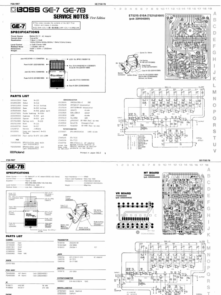 Boss GE-7/GE-7B Service Notes | PDF