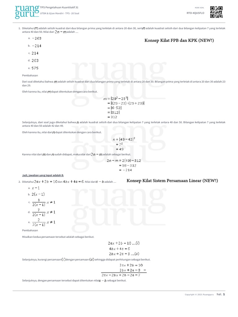 TPS Penalaran Matematika 31 | PDF | Metode & Bahan Ajar