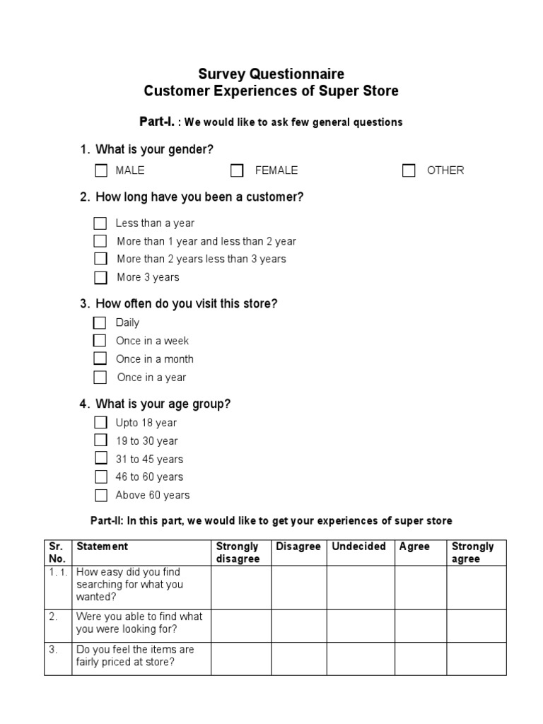 Survey Questionnaire | PDF