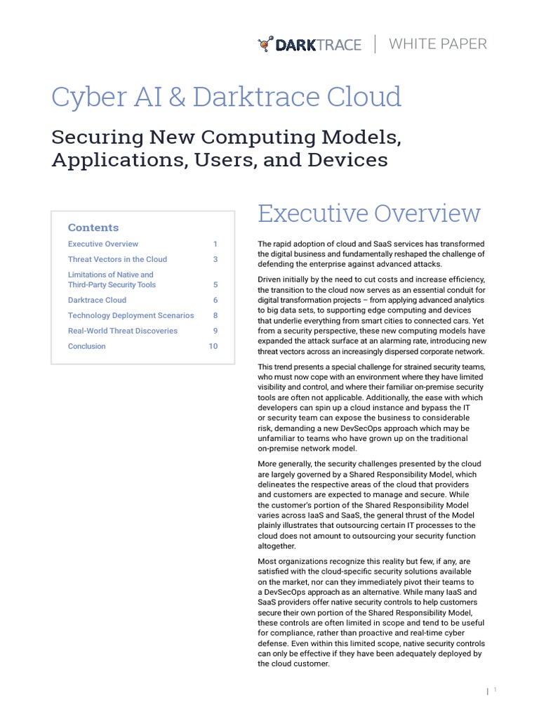Dark Trace Cloud White Paper | PDF | Cloud Computing | Security