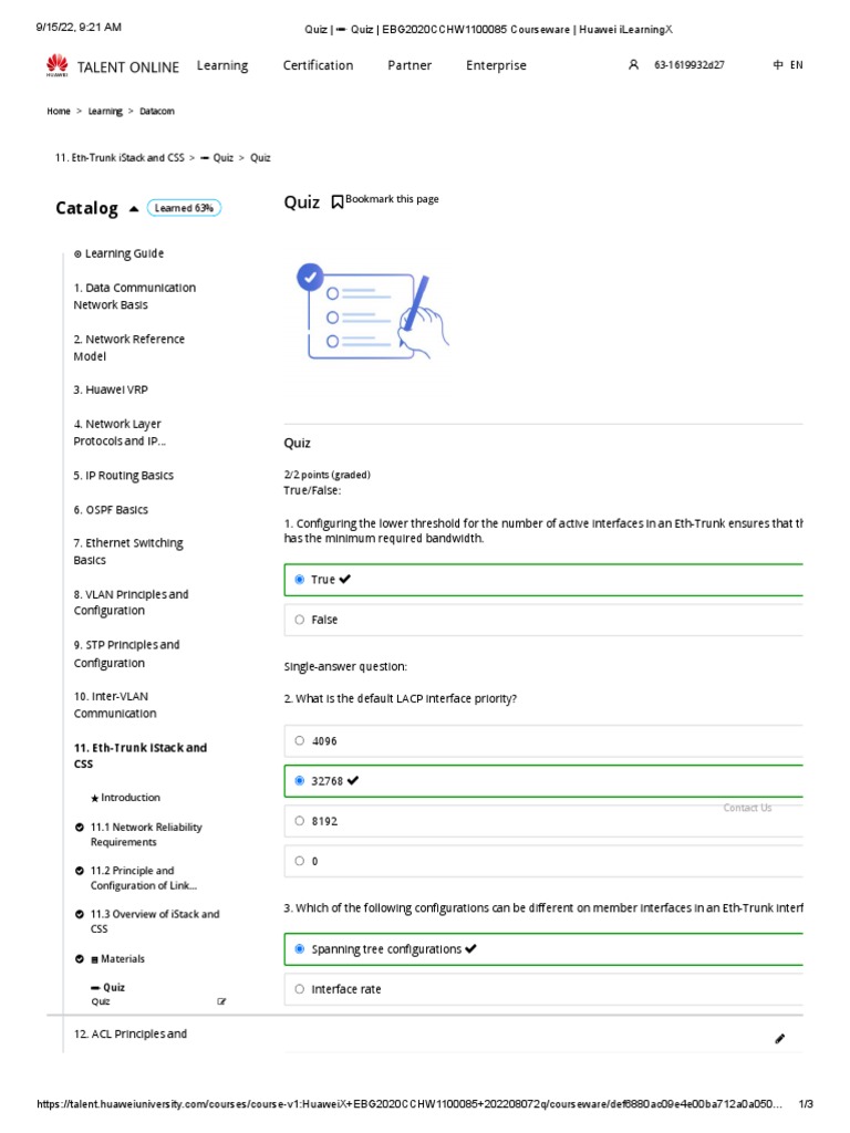Quiz - Quiz - Eth Trunk Topic 11 | PDF | Computer Network ...