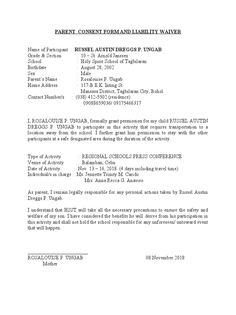 Parent Consent and Liability Waiver | PDF