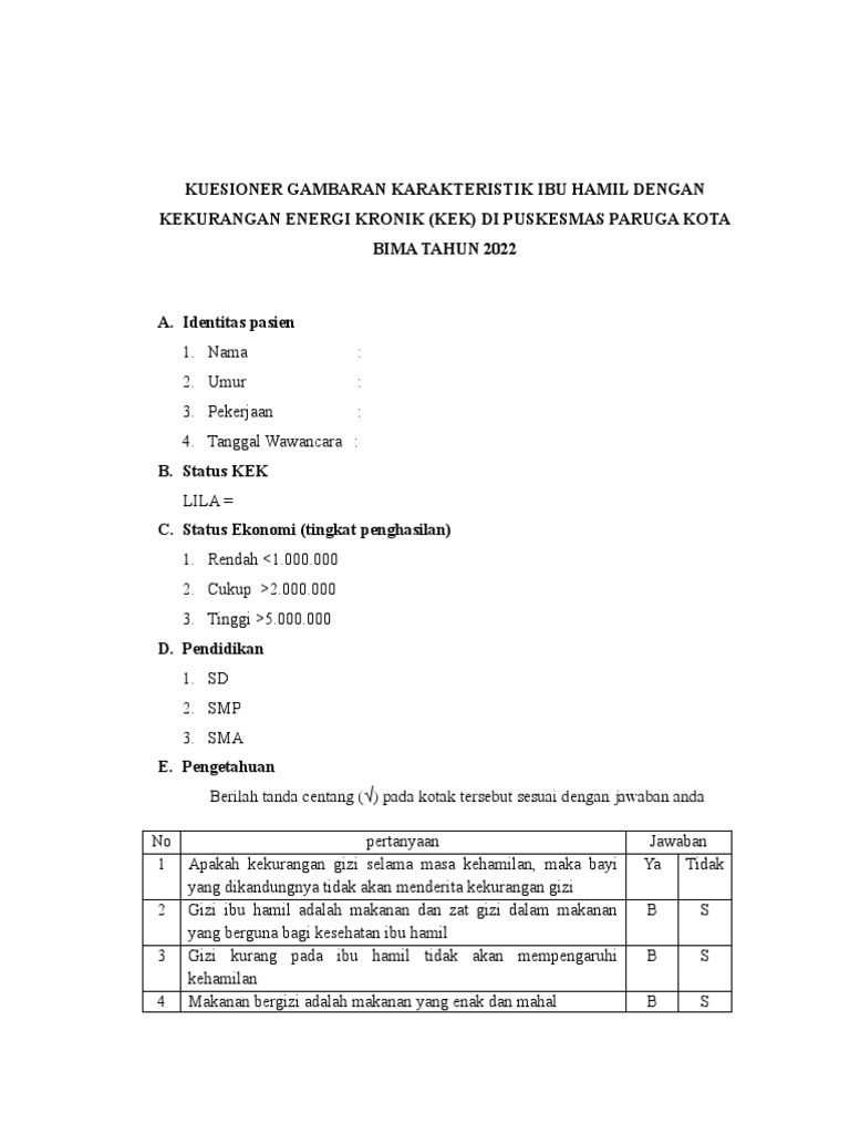 Kuesioner Kek | PDF | Kesehatan Holistik