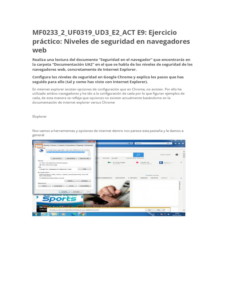 E9 Ejercicio Práctico Niveles de Seguridad en Navegadores Web | PDF | explorador de Internet ...