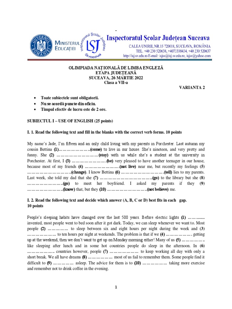 En - 7 - Subiect - Var 2 | PDF | Clothing