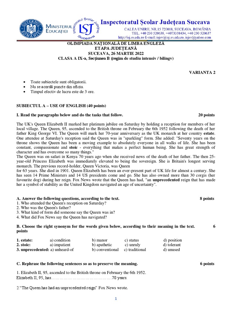 EN 9B SUBIECT Var2 | PDF | Solar System | Planets