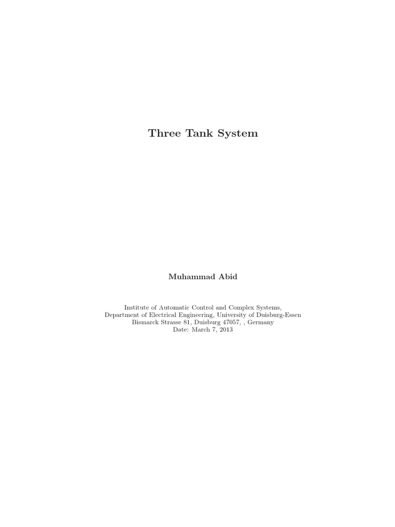 Modeling Uncertainties in ThreeTankSystem | PDF | Nonlinear System | Sensor