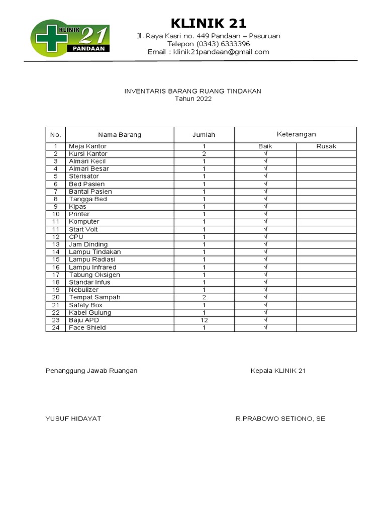 Inventaris Ruangan Tindakan | PDF