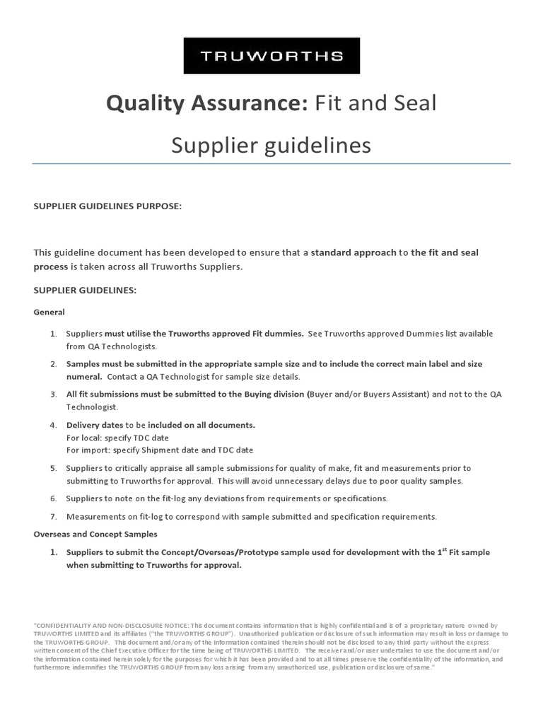 Quality Assurance Fit and Seal Supplier Guidelines | PDF | Quality ...