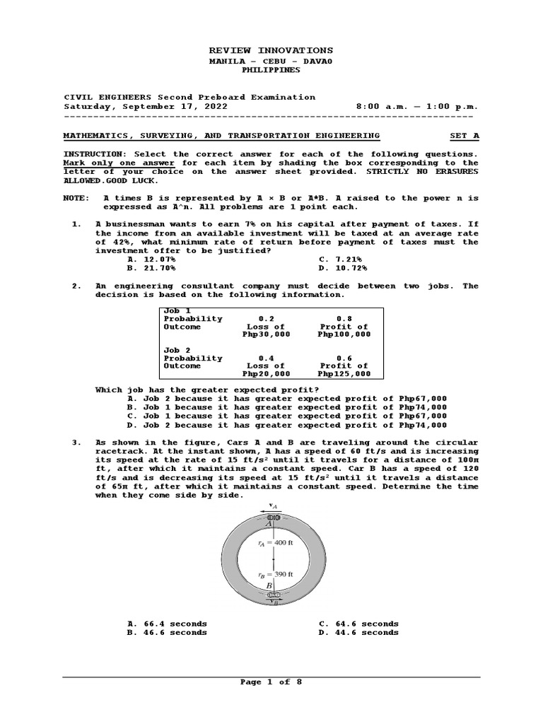 Second Preboard Exam - Mste | PDF | Circle | Geometry