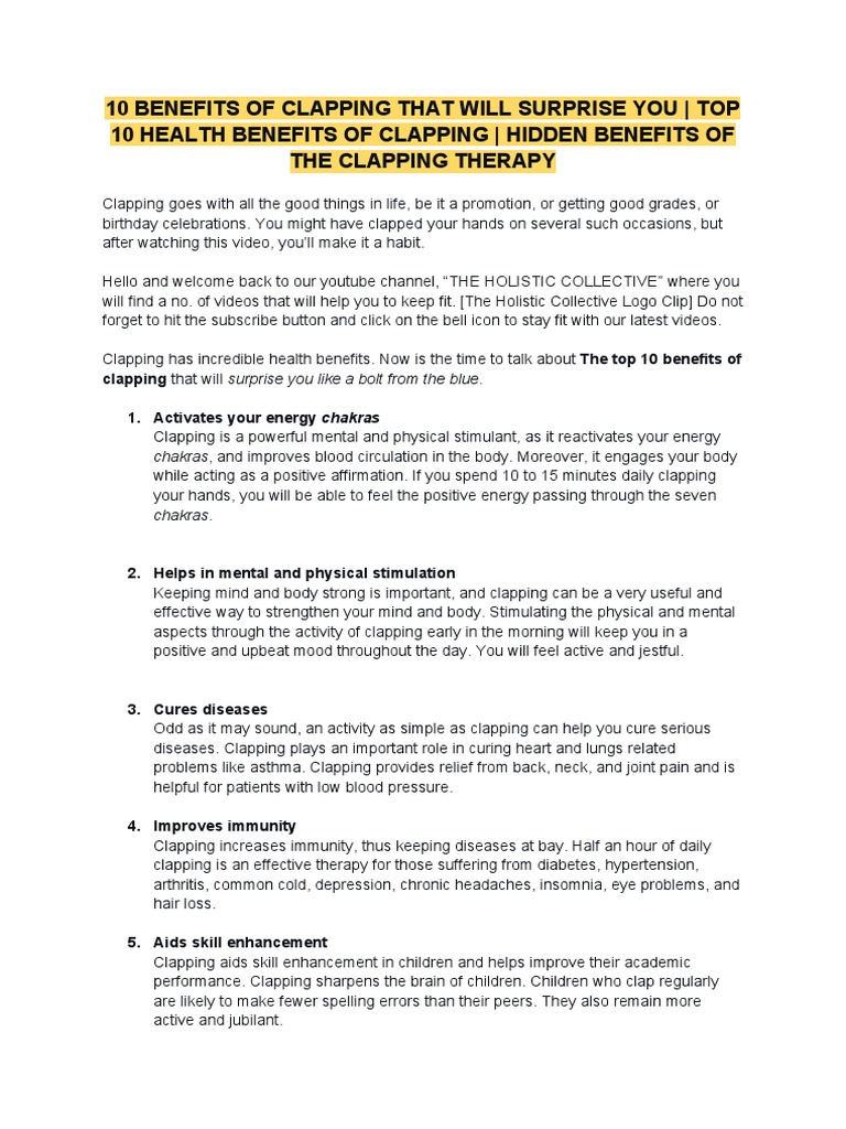 10 Benefits of Clapping That Will Surprise You | PDF | Pain | Clinical Medicine
