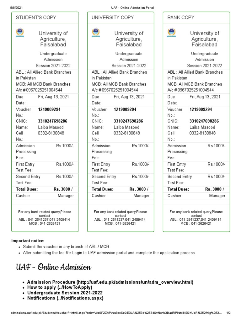 UAF - Online Admission Portal LAIBA | PDF | Higher Education