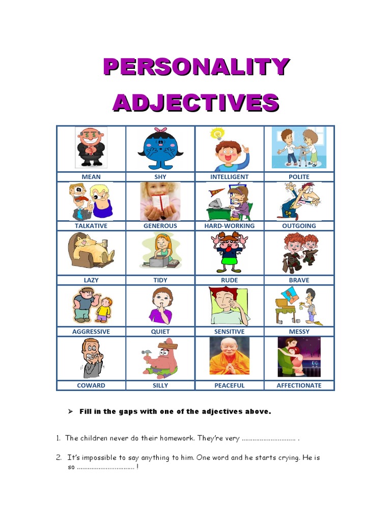 Personality Adjectives Worksheet | PDF