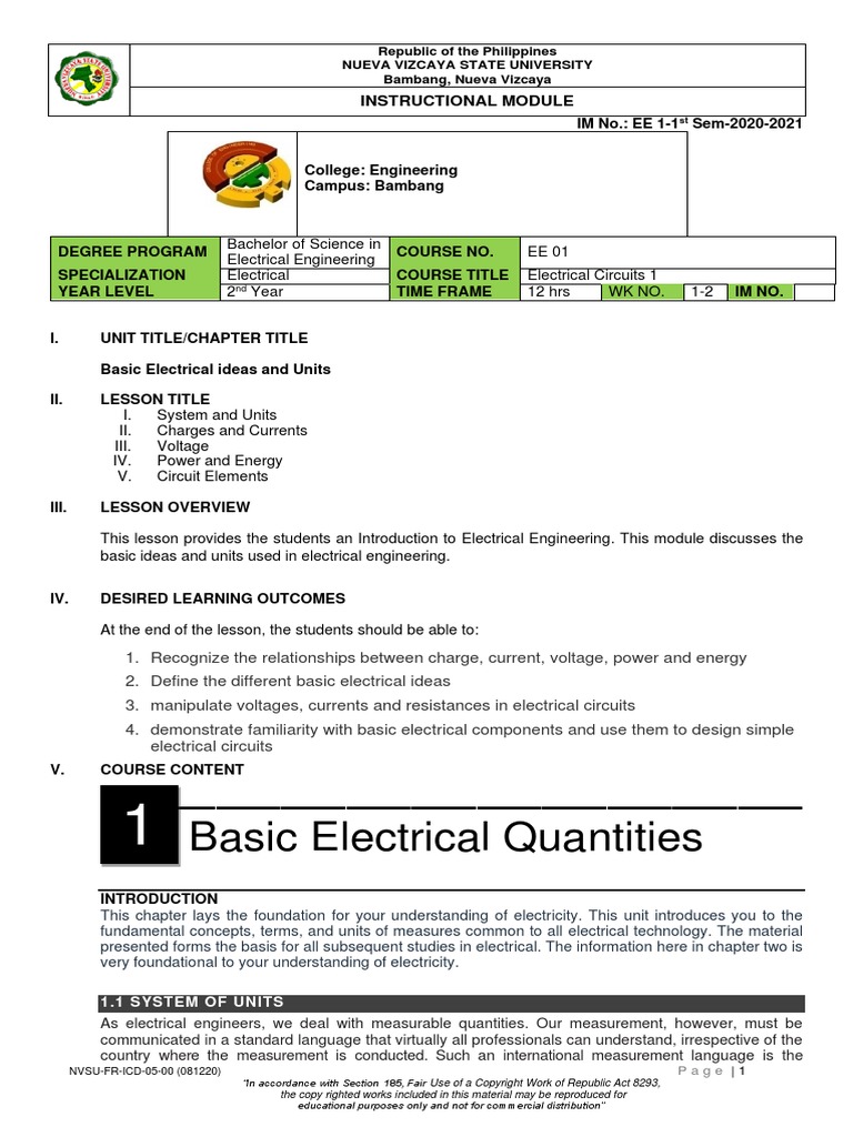BEE Module 1 Final PDF | PDF | Electric Power | Voltage BEE Module 1 Final PDF | PDF | Electric Power | Voltage