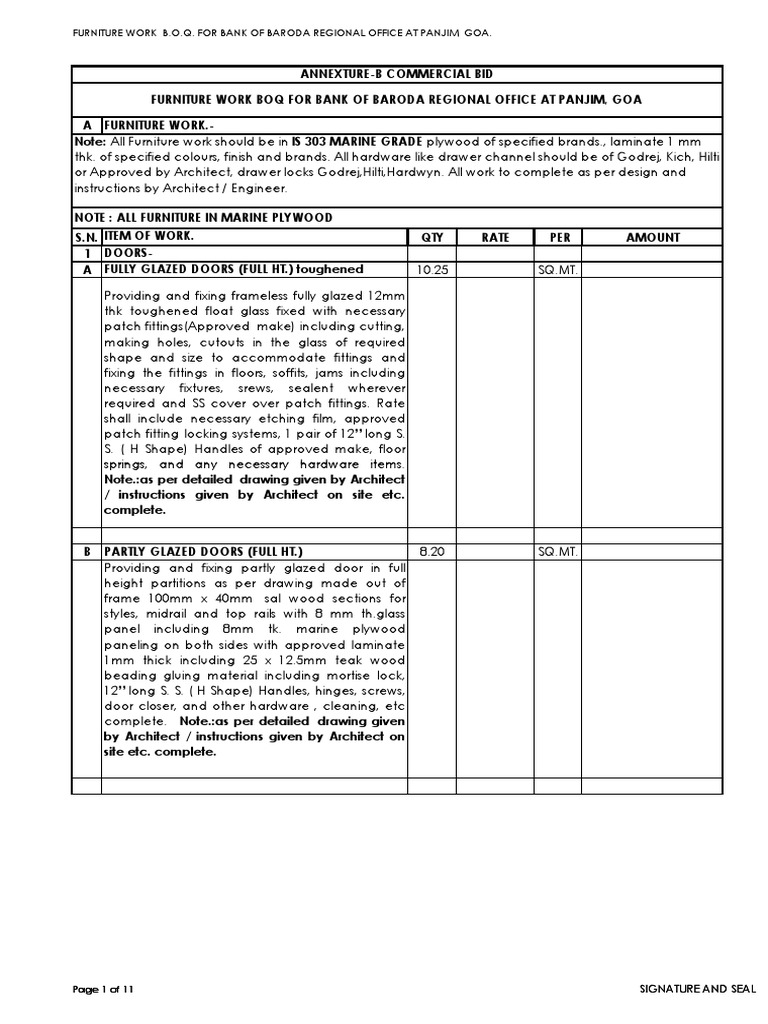 4 Furniture Work Boq | PDF | Door | Plywood