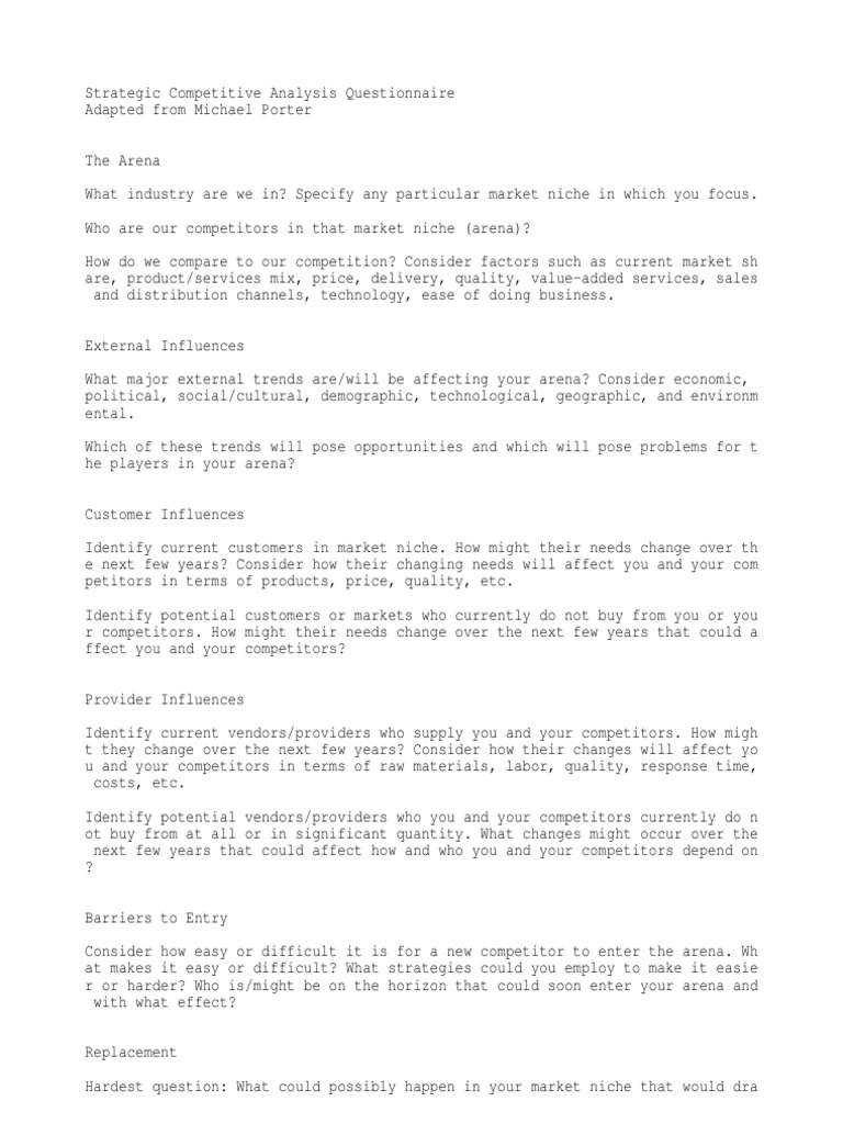 Strategic Competitive Analysis Questionnaire 1 | PDF | Competition ...