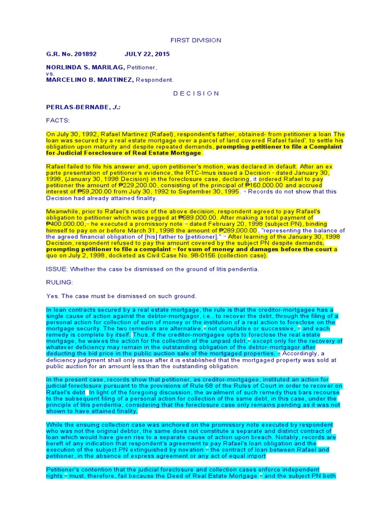 Marilag Vs Martinez (Litis Pendentia A Ground For Dismissal) | PDF ...