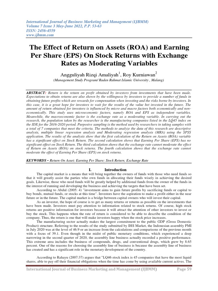The Effect of Return On Assets (ROA) and Earning Per Share (EPS) On ...
