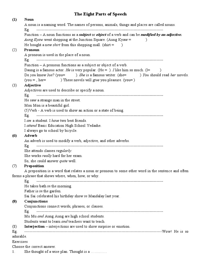 The Eight Parts of Speech | PDF | Adverb | Part Of Speech