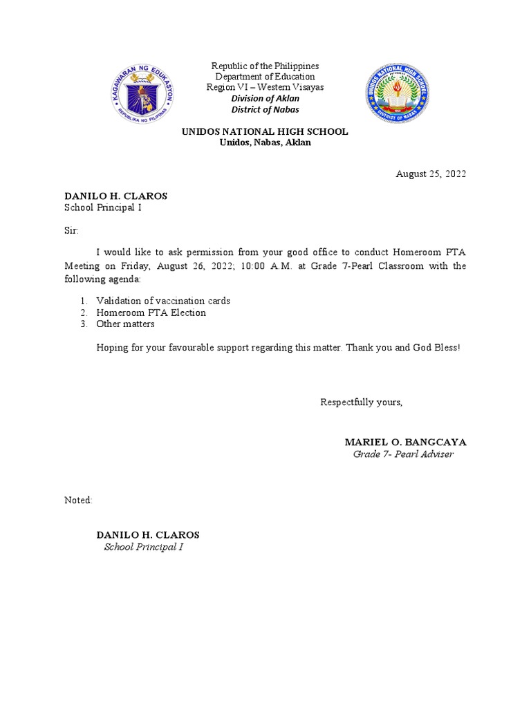 Request Permission To Conduct Meeting Letter | PDF