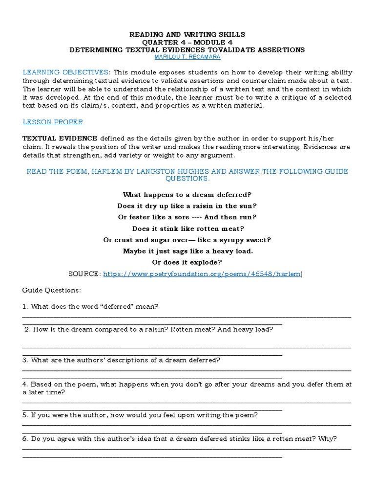 English-11 q2 m4 Determining-Textual-Evidences v1 | PDF | Social Media ...