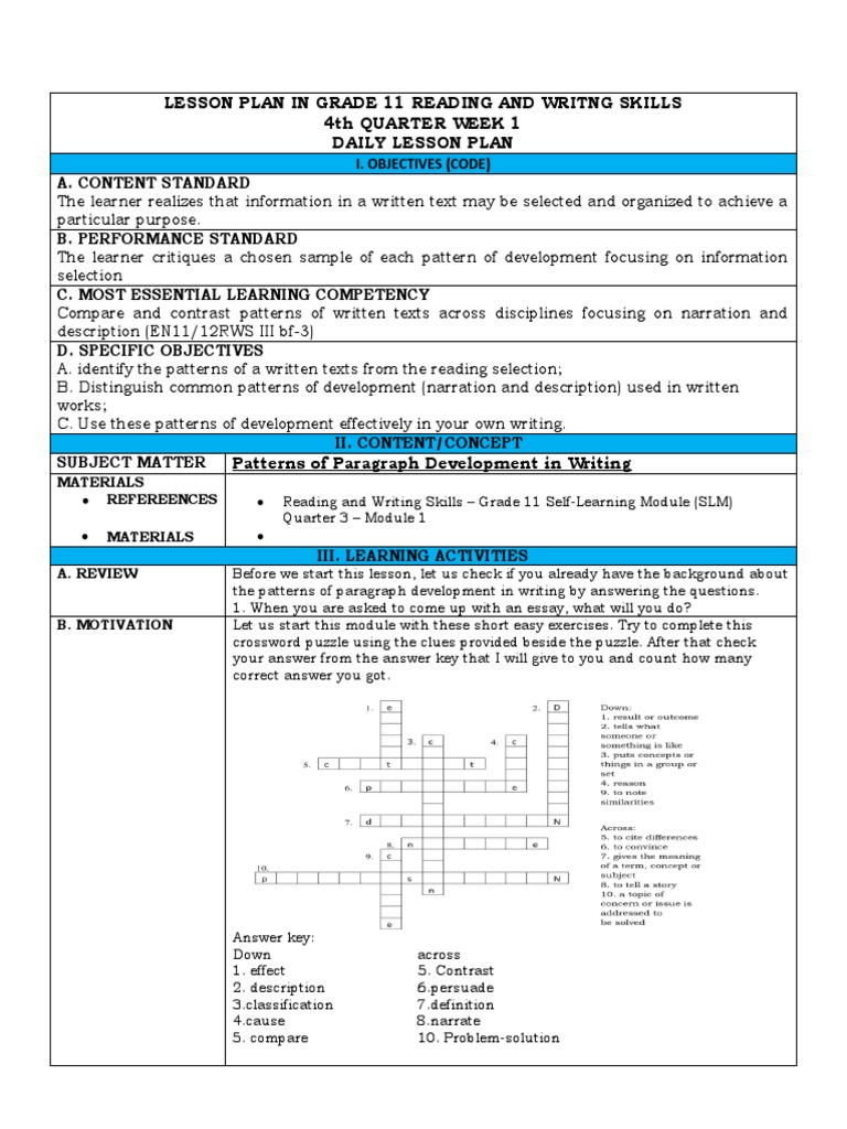 LESSON PLAN IN GRADE 11 Rws Q3W1 | PDF | Guitars | Essays