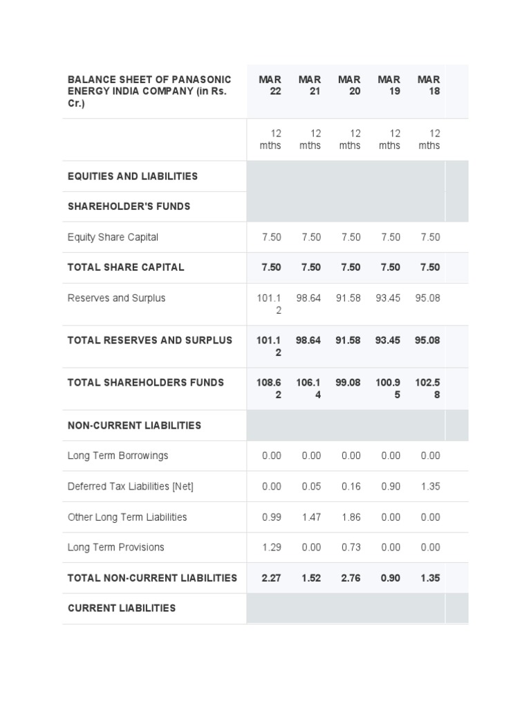 Balance Sheet of Panasonic Energy India Company | PDF | Dividend | Taxes