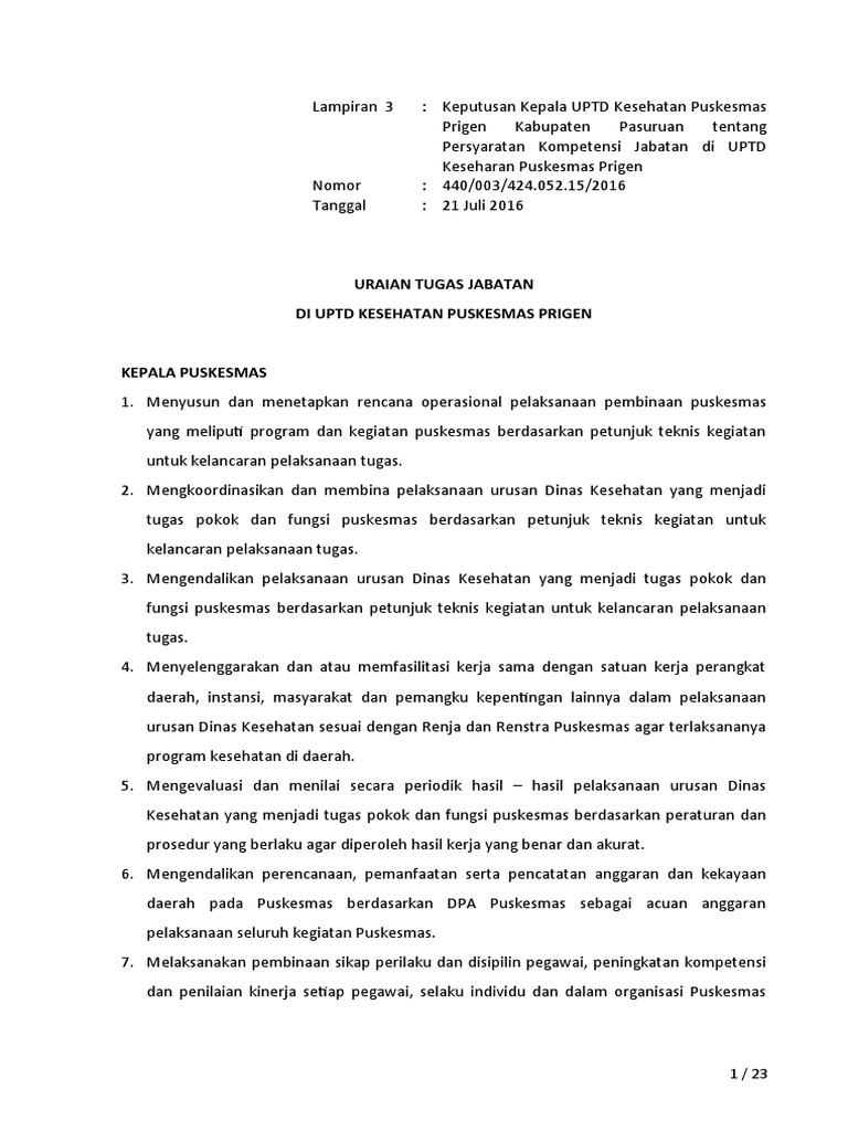 Lampiran 3 Uraian Tugas Jabatan | PDF