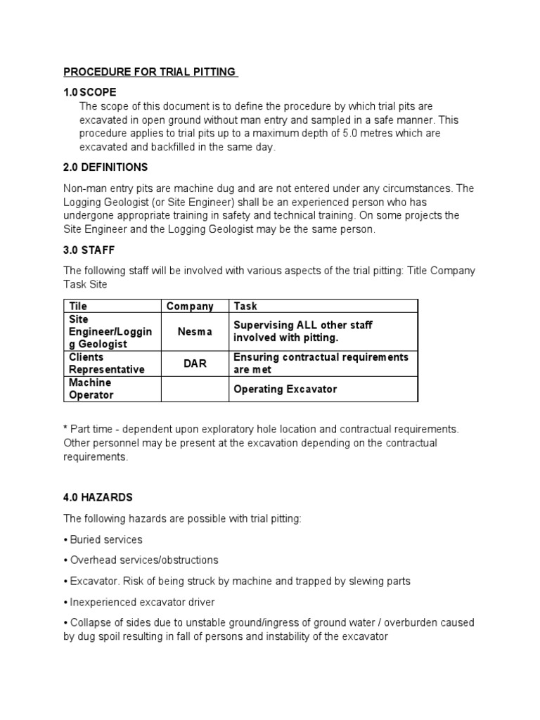 Method Statement For Trial Holes | PDF | Geotechnical Engineering