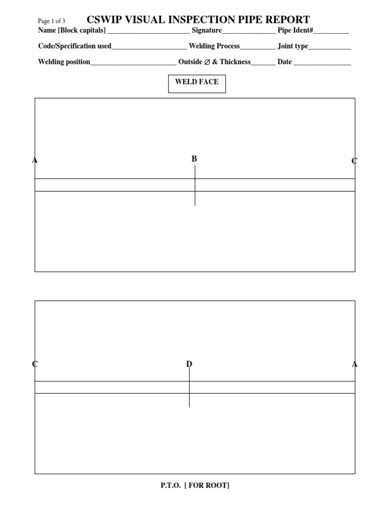 CSWIP Visual Inspection PIPE REPORT | PDF | Welding | Construction