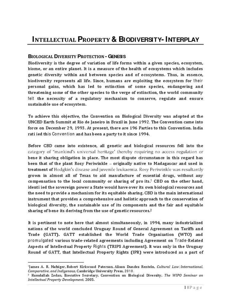 IPR and Biodiversity: India's Framework | PDF | Trips Agreement ...