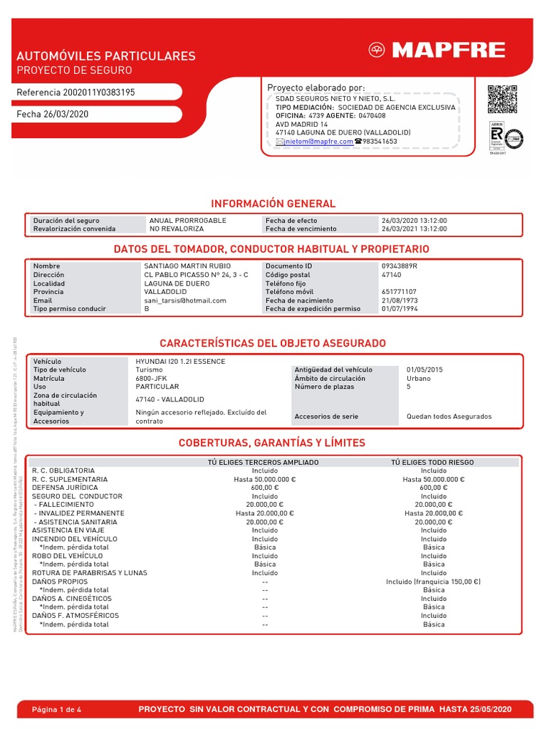 Presupuesto Mapfre 2020 | PDF | Póliza de seguros | Privacidad de la ...