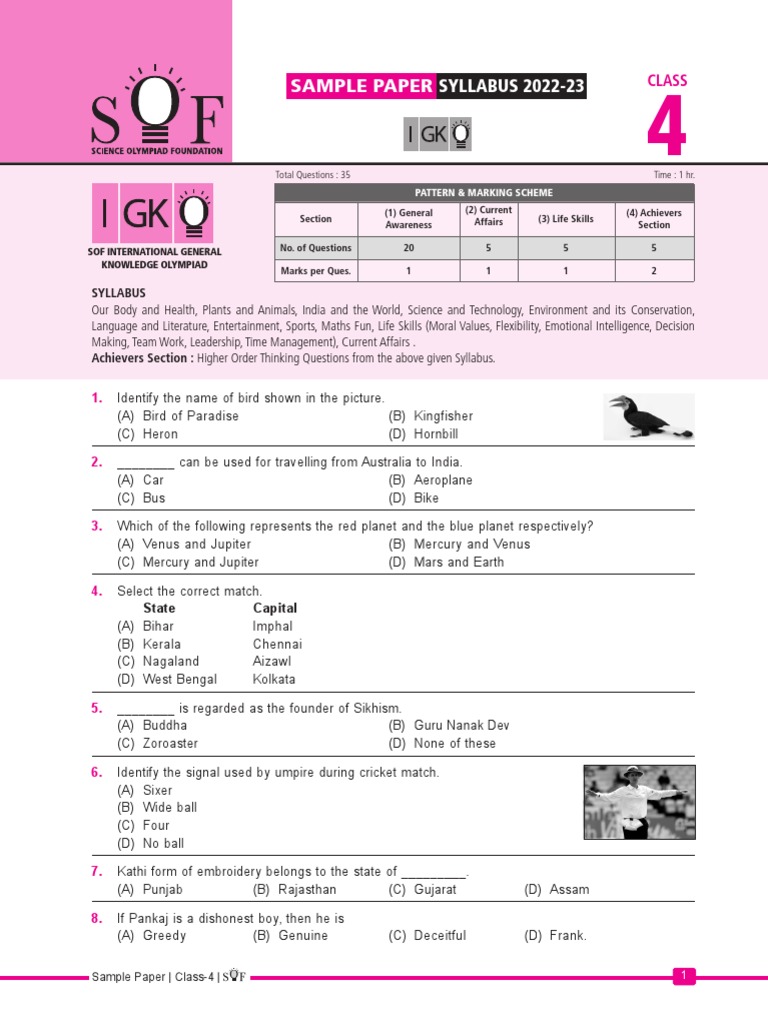 Igko Sample Paper Class-4 | PDF