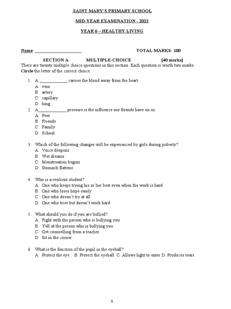 Healthy Living-Mid-Year Examination - 2022 | PDF | Bone | Tobacco Smoking