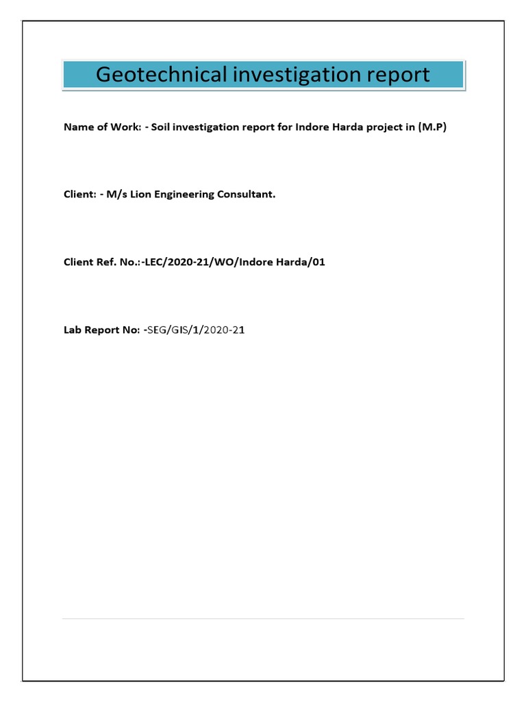 Indore Harda Geotechnical Investigation Report | PDF | Applied And Interdisciplinary Physics ...