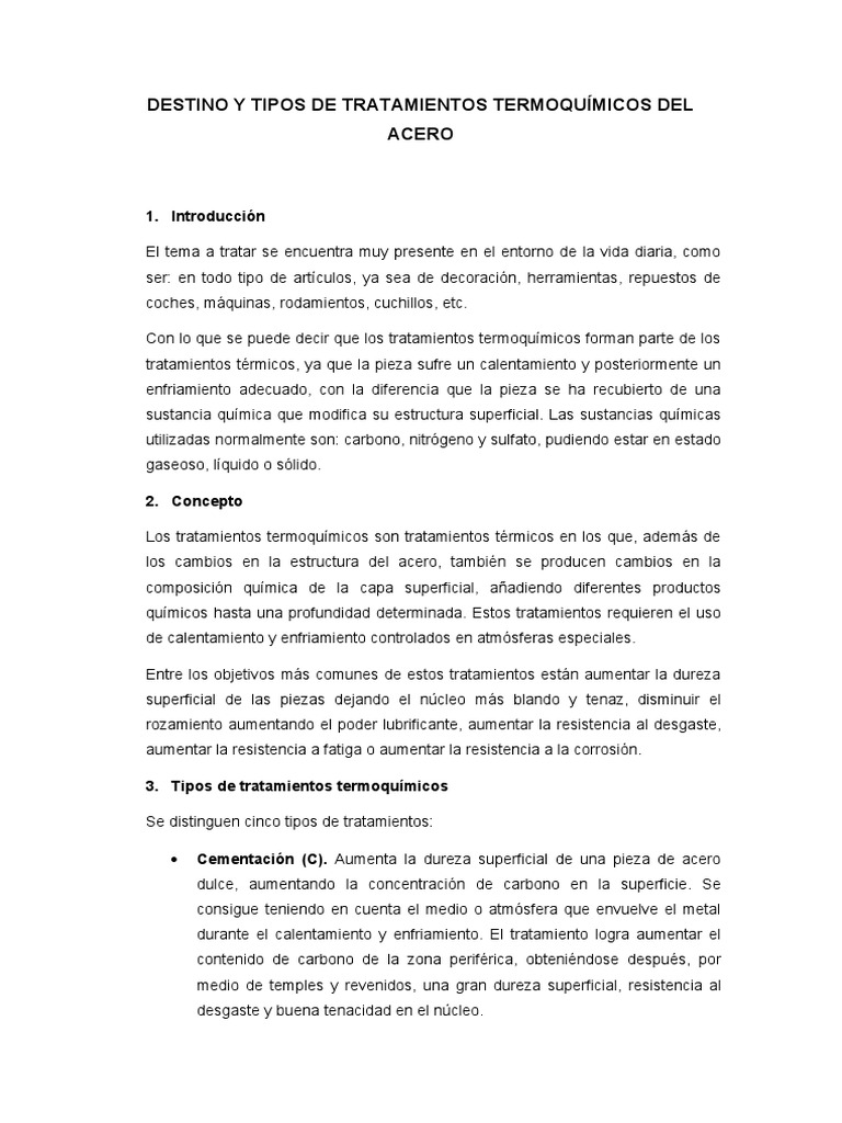 Destino y Tipos de Tratamientos Termoquímicos Del Acero | PDF | Tratamiento a base de calor | Acero