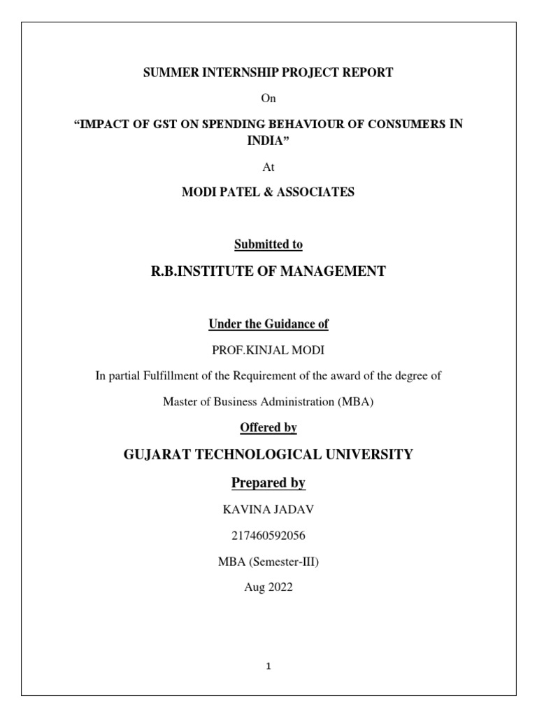 Summer Internship Project Report (GST) | PDF | Value Added Tax | Taxes