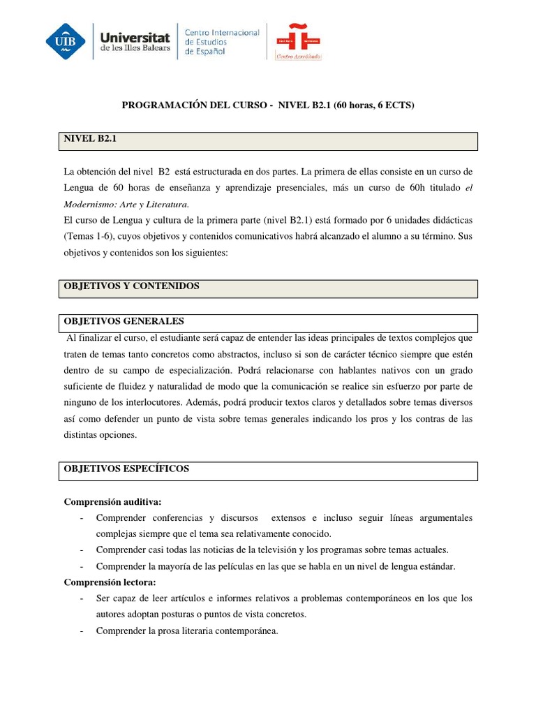 Programa B2 1 | PDF | Comprensión lectora | Aprendizaje
