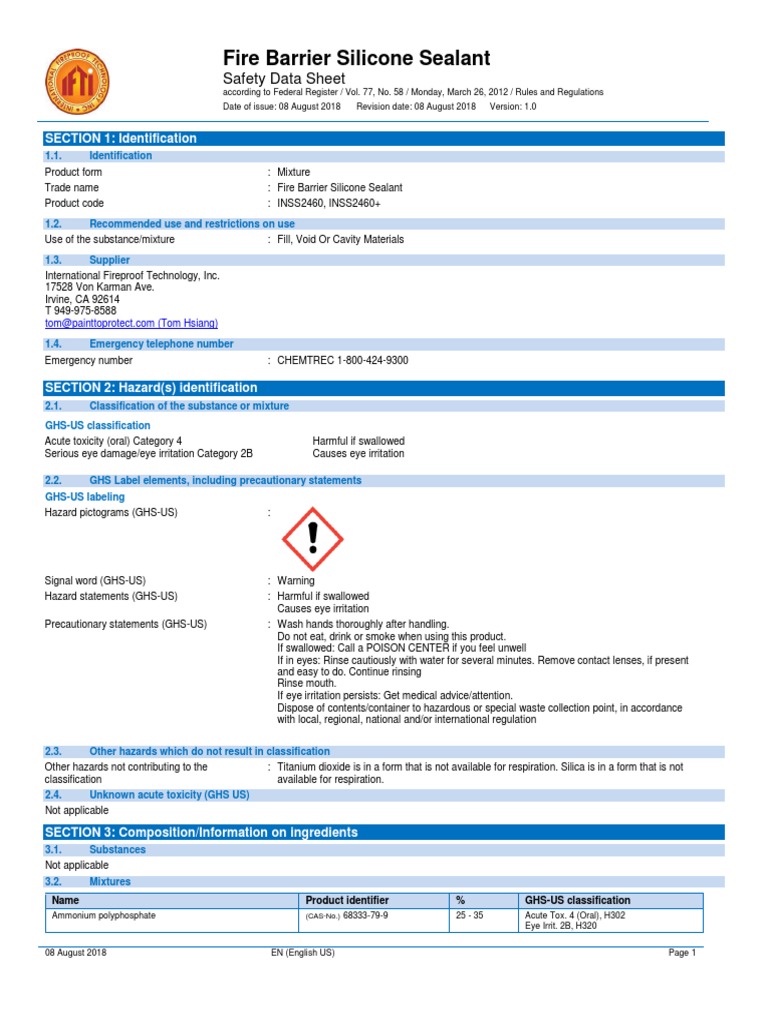 Fire Stop Final Inss2460 Inss2460 Us en Sds 180808 | PDF | Firefighting ...