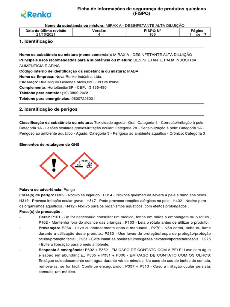 FISPQ Mirax A Alta Dilui - o | PDF | Embalagem e rotulagem | Química