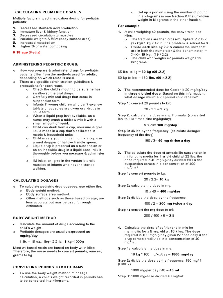 Pediatric Dosage Calculation Methods | PDF | Dose (Biochemistry ...