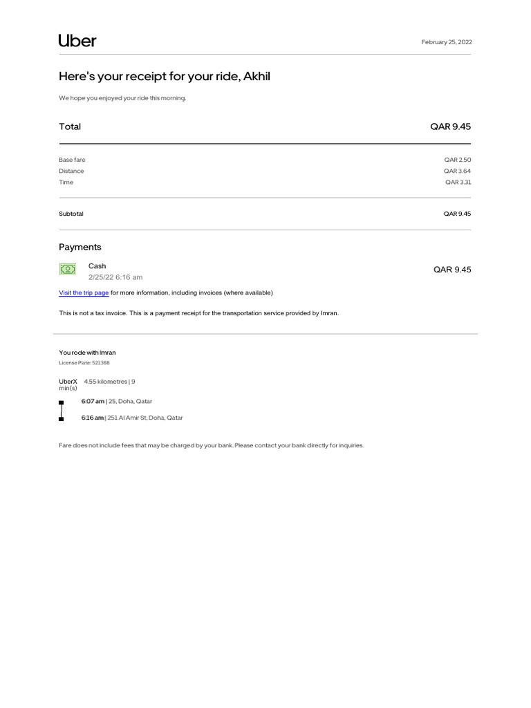 Uber Receipt Format | PDF