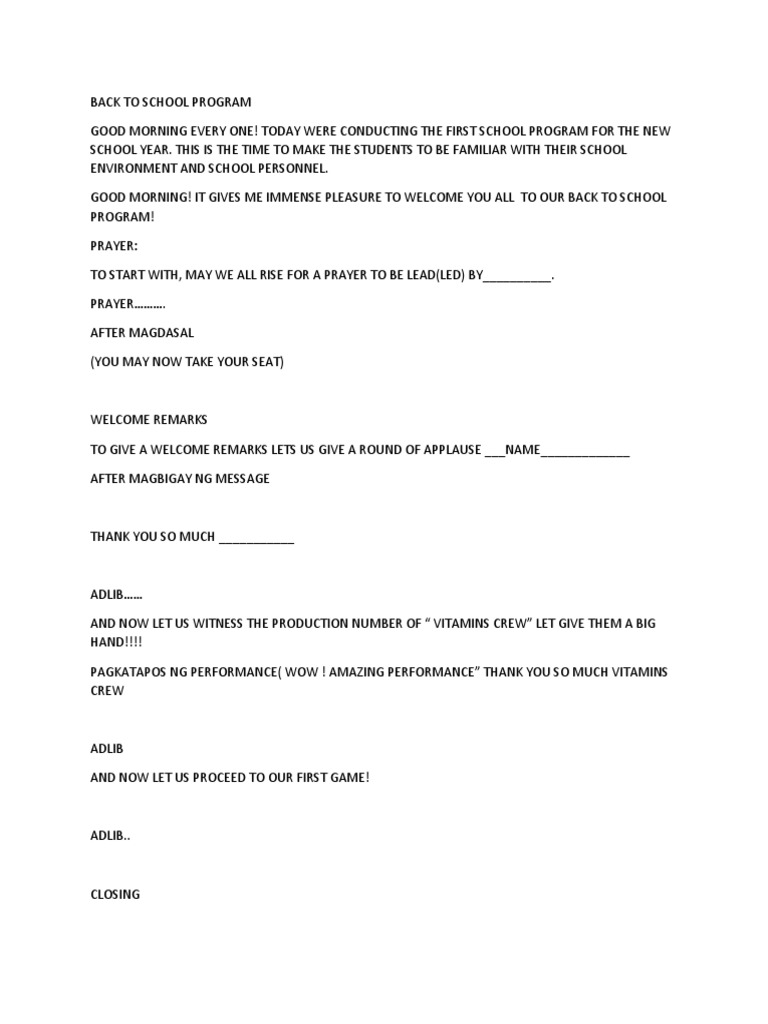 Back To School Program | PDF